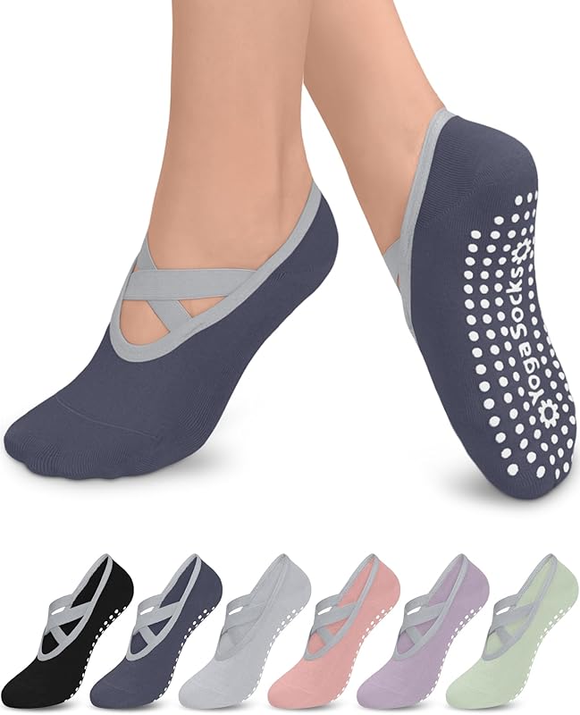 6 Pairs Grip Pilates Socks for Women, Non-slip Yoga Athletic Socks for ...