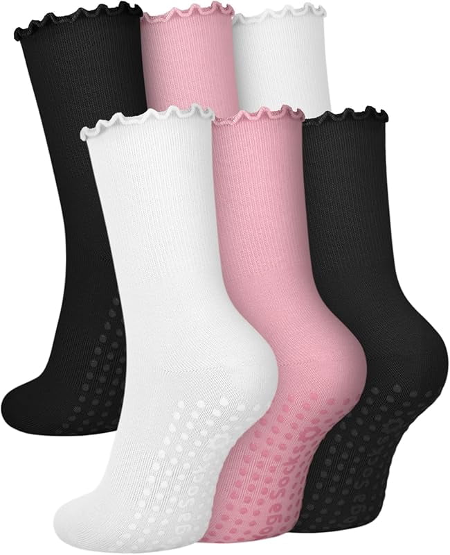 6 Pairs Grip Pilates Socks for Women, Non-slip Yoga Athletic Socks for ...