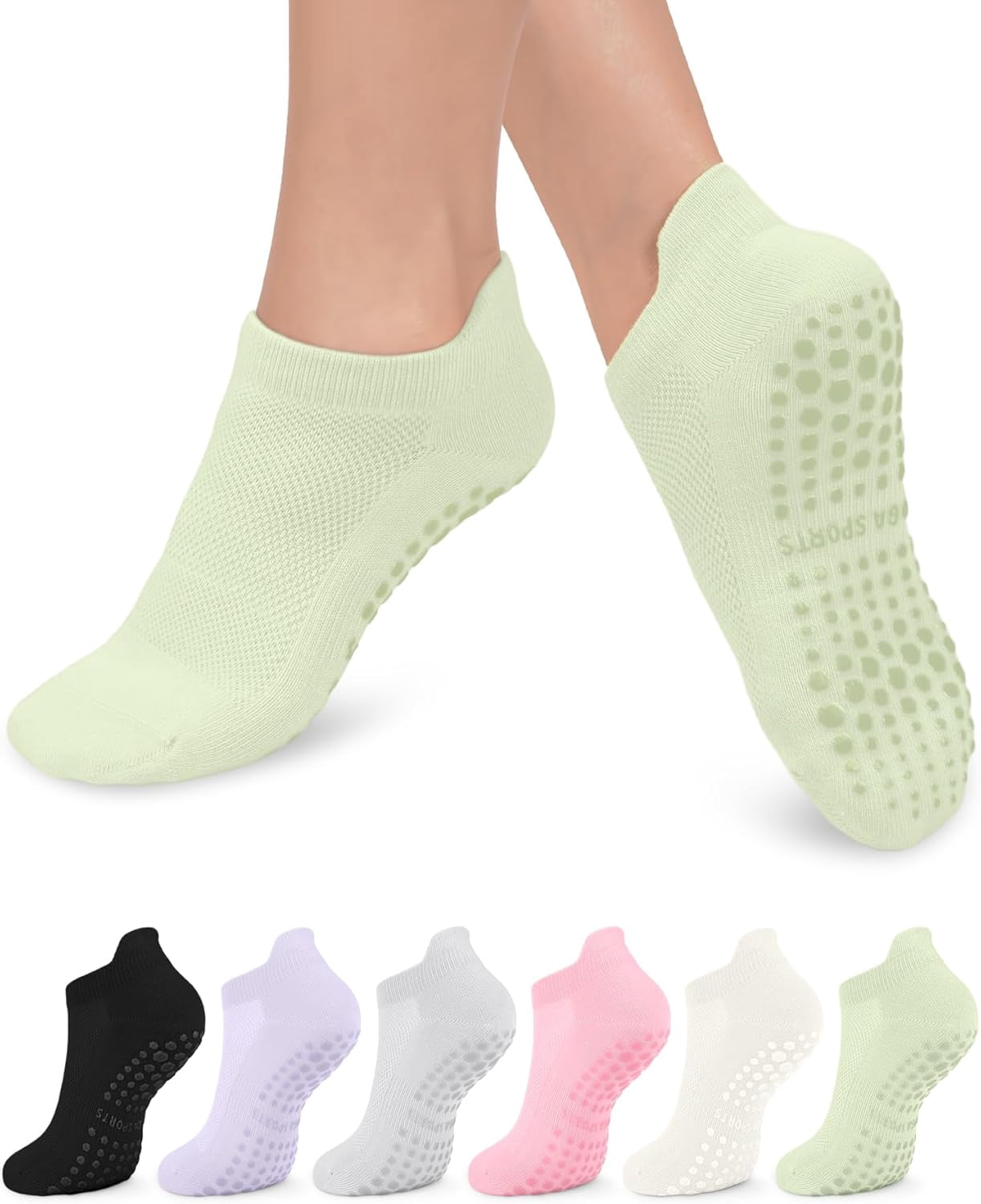 6 Pairs Grip Pilates Socks for Women, Non-slip Yoga Athletic Socks for ...