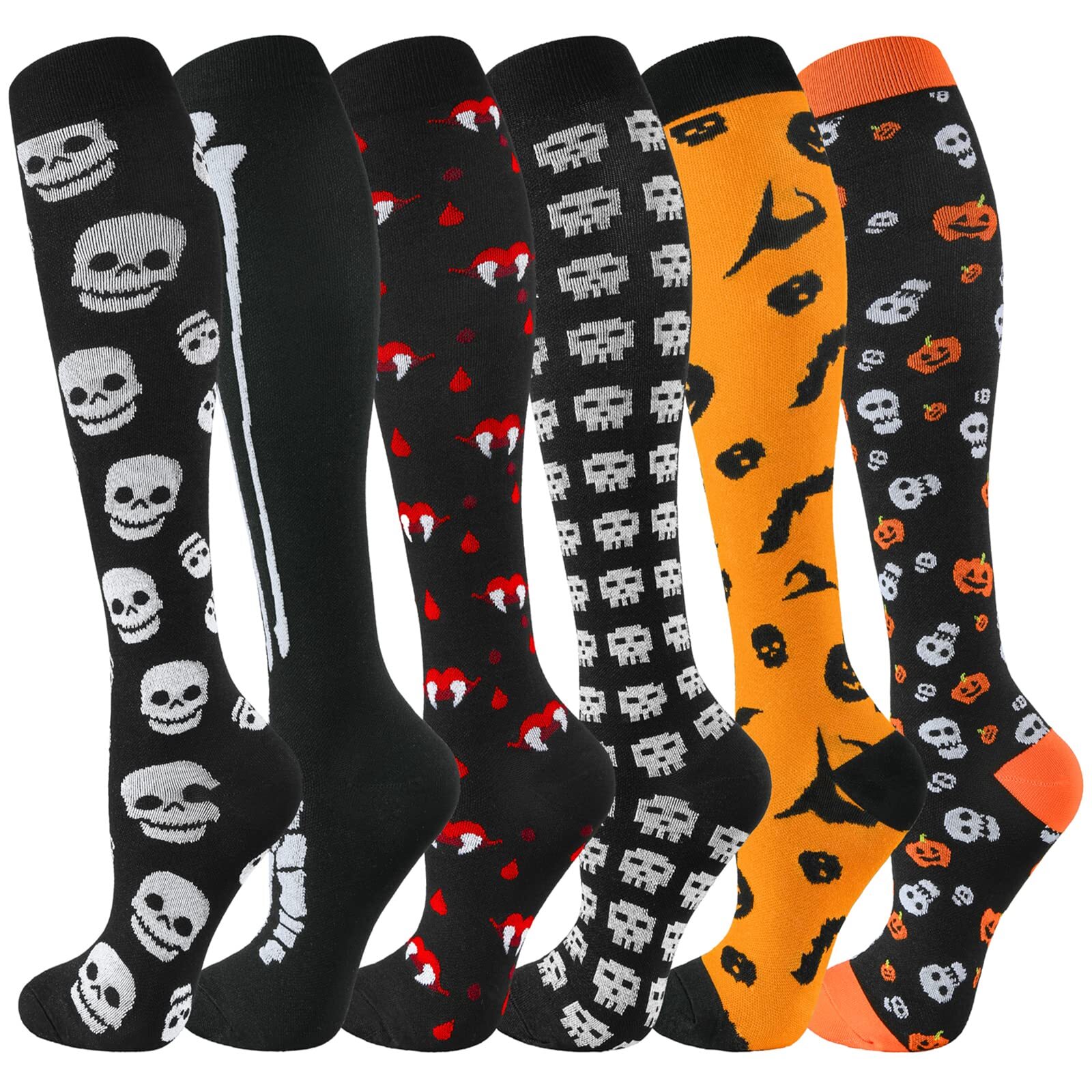 6 Pairs Halloween Compression Socks for Women & Men Circulation 15-20 ...