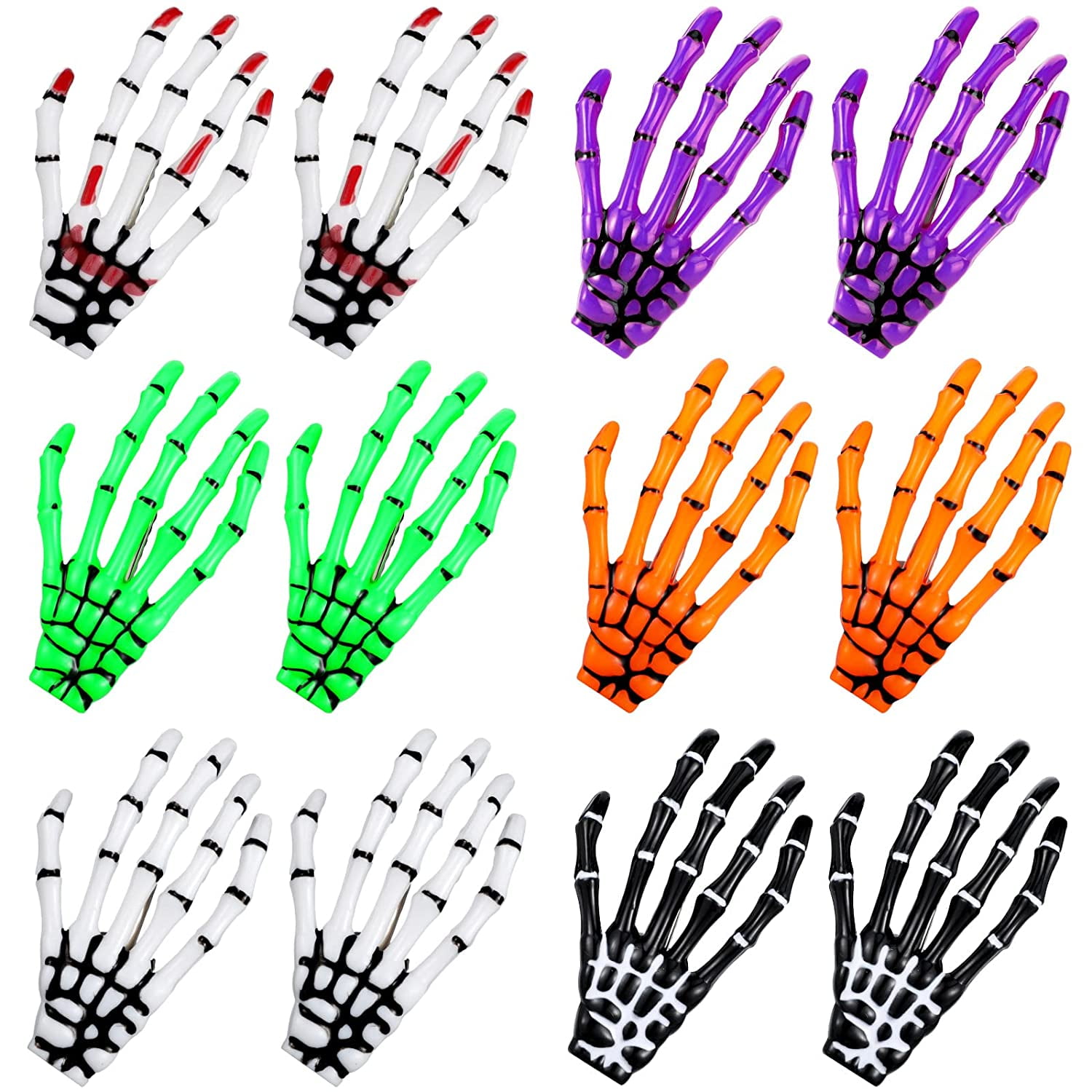 6 Pairs Halloween Skeleton Hair Clips, Hands Bone Claws, Skull Hand ...