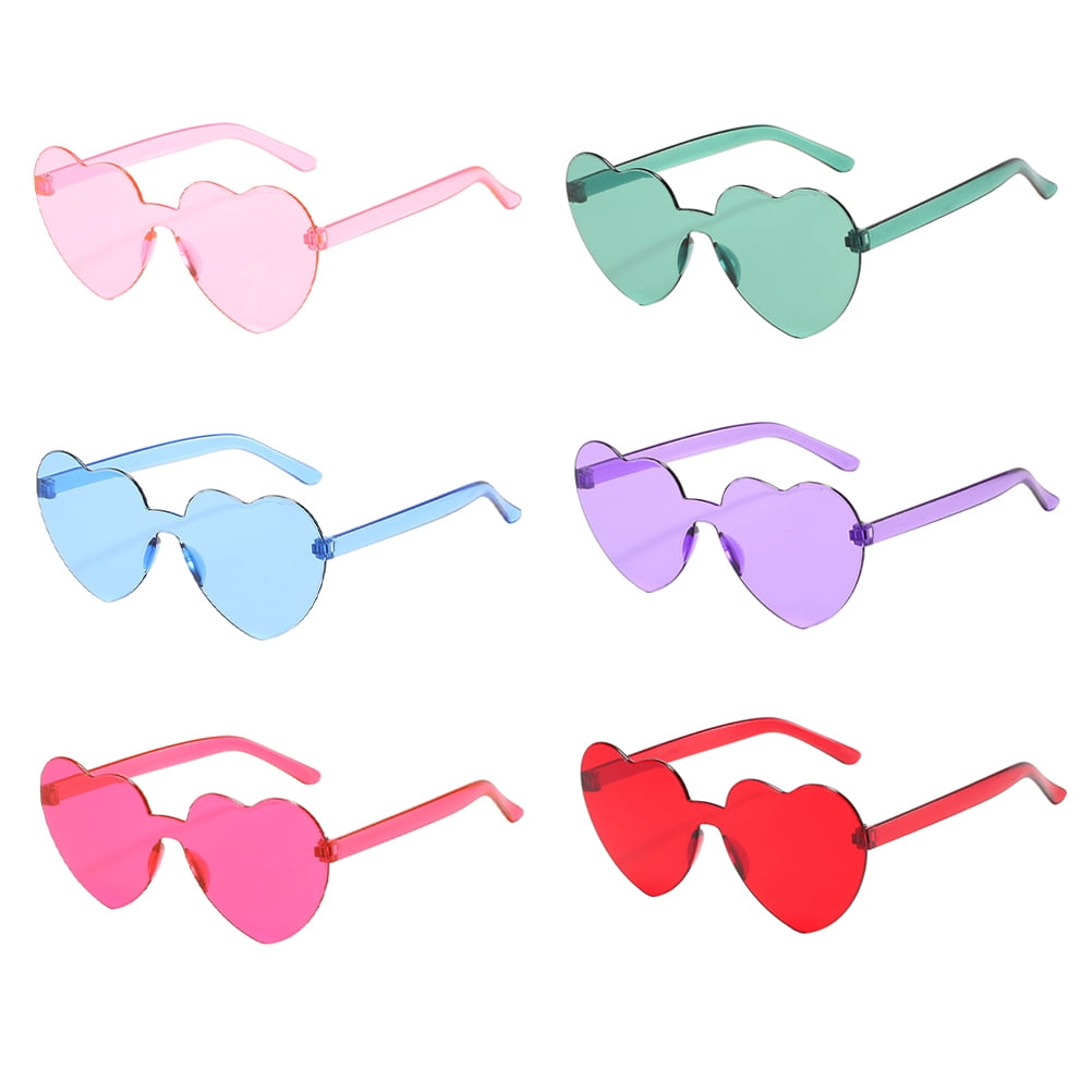 6 Pairs Heart Sunglasses Eyewear Valentines Day Heart Shaped Frameless ...