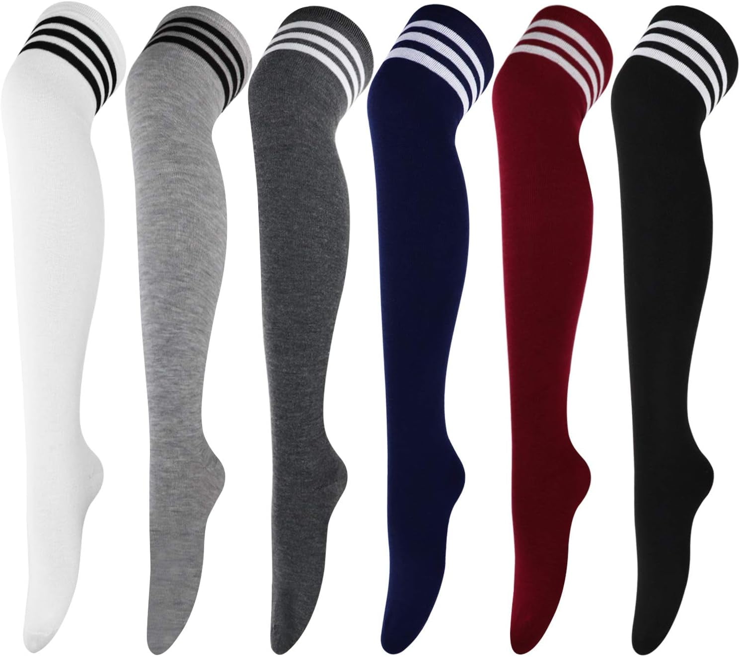 6 Pairs High Thigh Socks Striped Over Knee Thin Tights Long Stocking ...