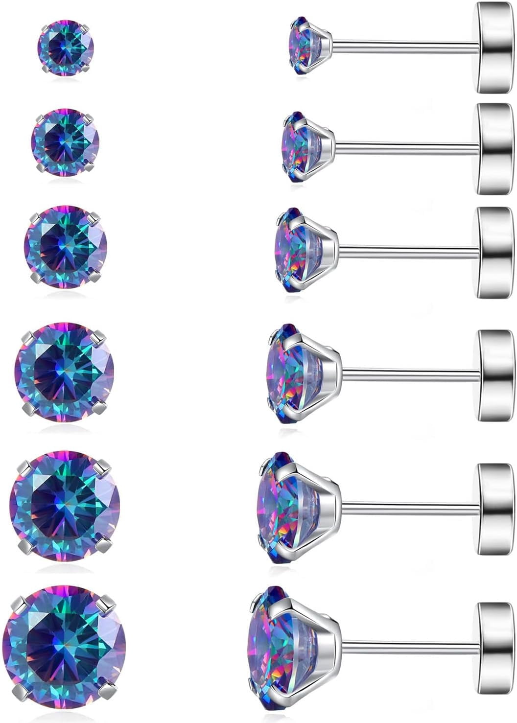 6 Pairs Hypoallergenic Surgical Steel Threaded Ear Studs For Cartilage ...