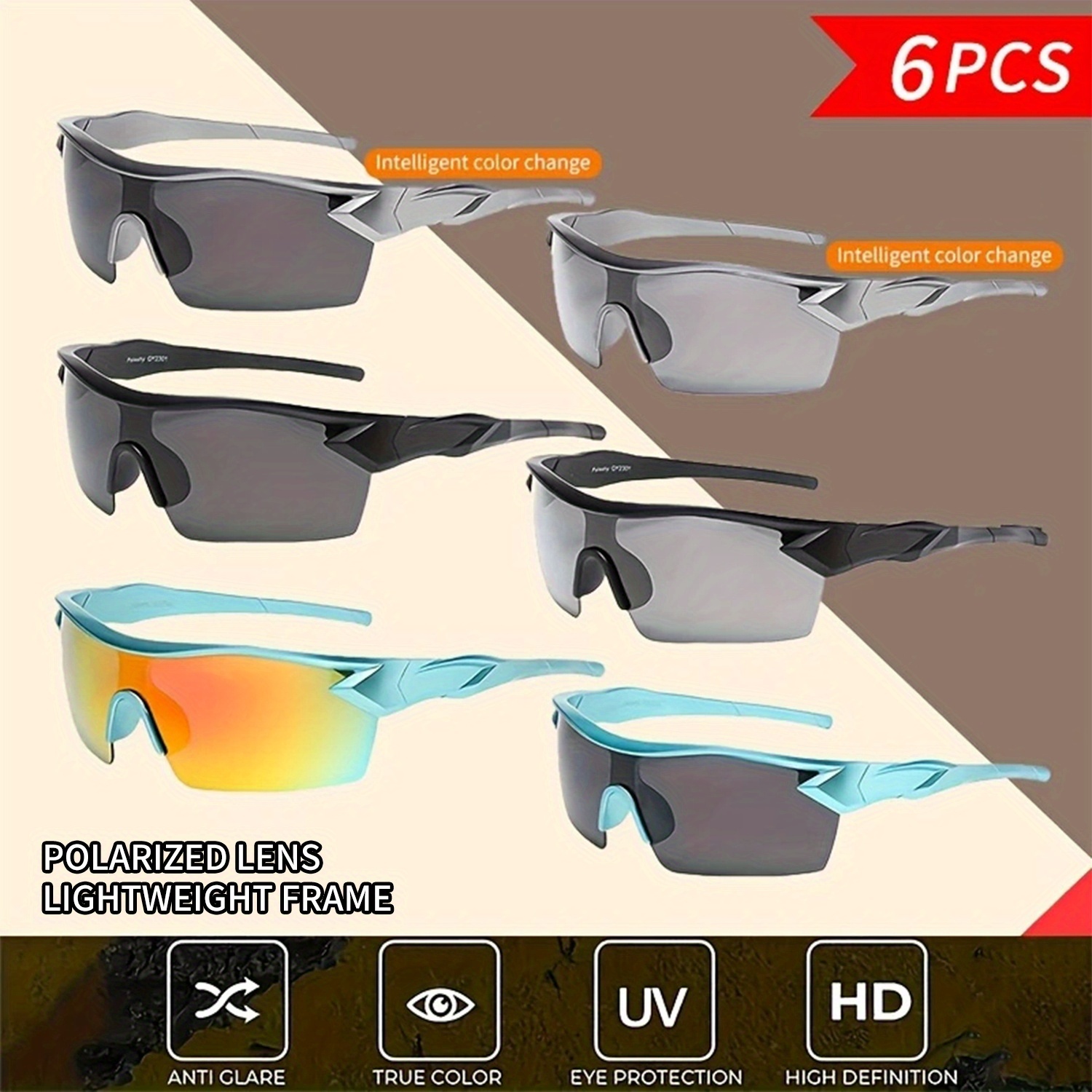 6 Pairs of Intelligent Color-Changing Polarized Sports Glasses for Men ...