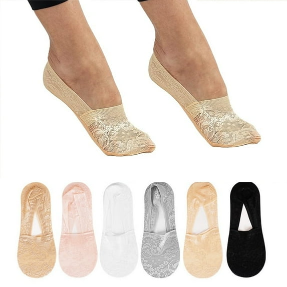 6 Pairs Invisible Non-slip Ankle Socks Short Invisible Flat Boat Sock ...