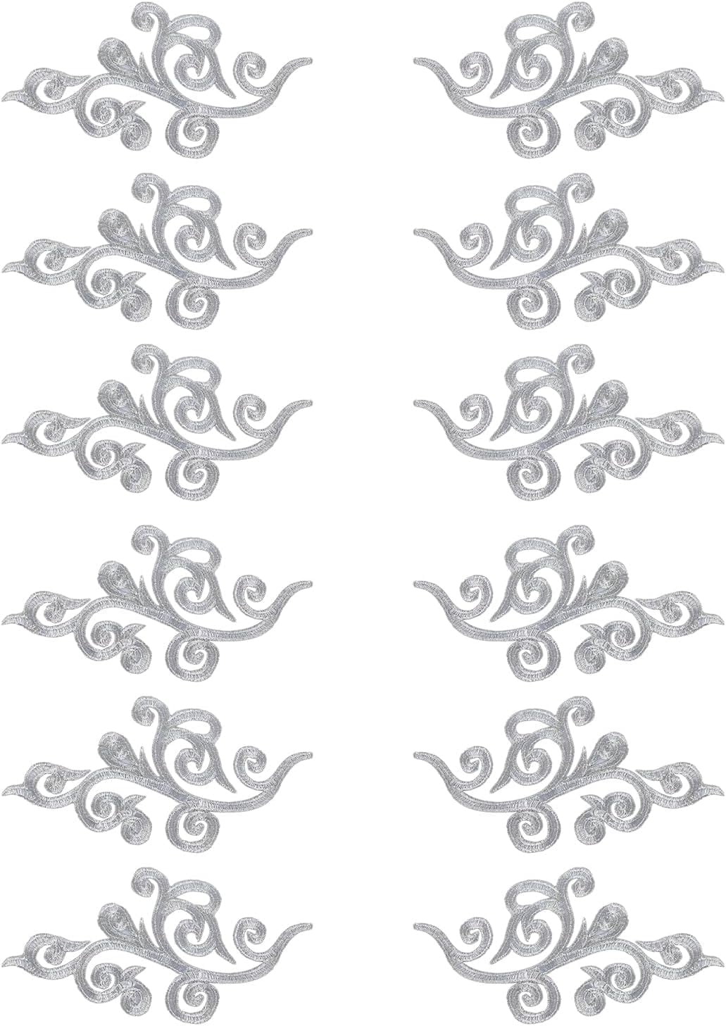 6 Pairs Iron on Embroidery Patches Silver Trim Fringe Leaves Applique ...