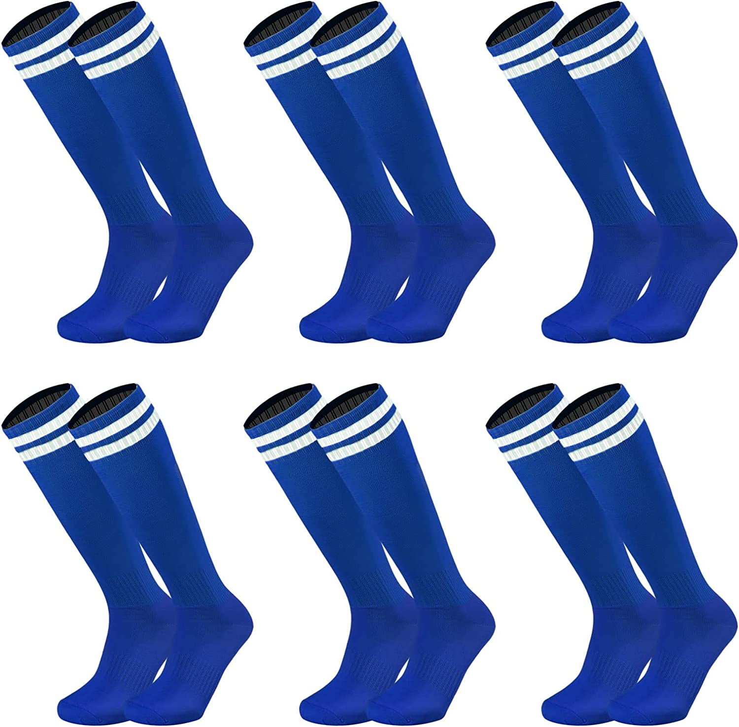 6 Pairs Kids Youth Soccer Socks Solid Striped Knee High Tube Football ...