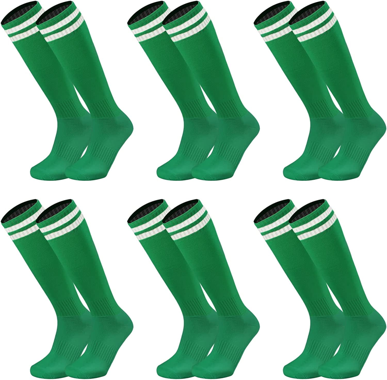 6 Pairs Kids Youth Soccer Socks Solid Striped Knee High Tube Football ...
