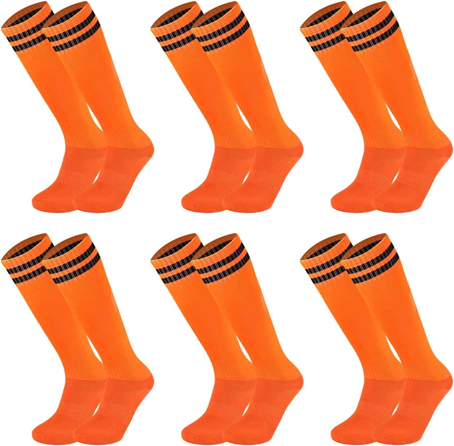 6 Pairs Kids Youth Soccer Socks Solid Striped Knee High Tube Football ...
