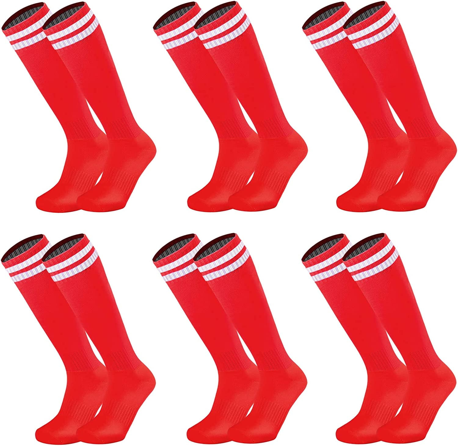 Ultrafun 6 Pairs Kids Youth Soccer Socks Red, Knee High, Breathable, 6 ...
