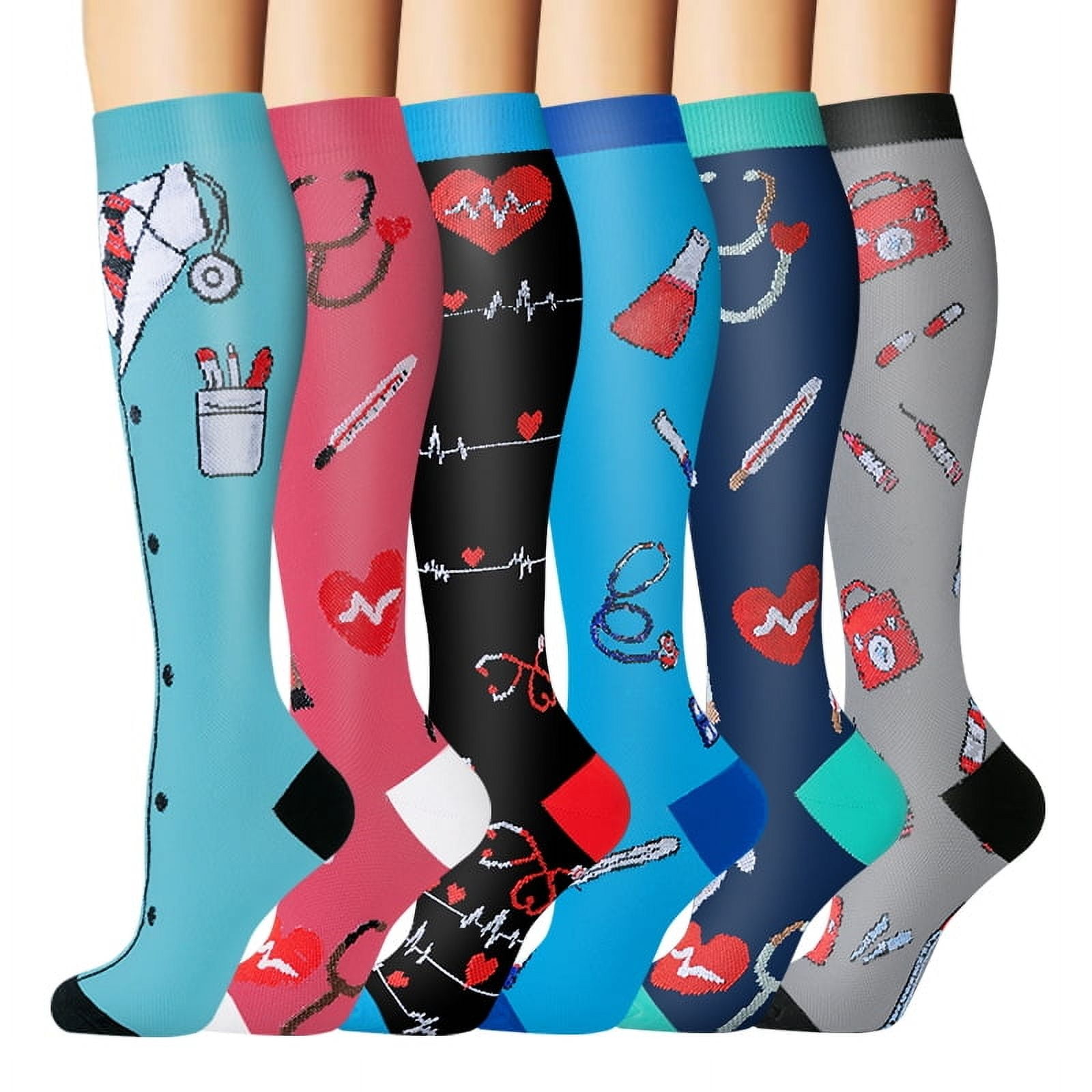 6 Pairs Knee High Support Stockings for Circulation Nurses Pregnant ...