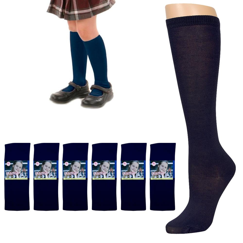 6 Pairs Knee High Uniform School Girl Soccer Socks Womens Navy Blue ...