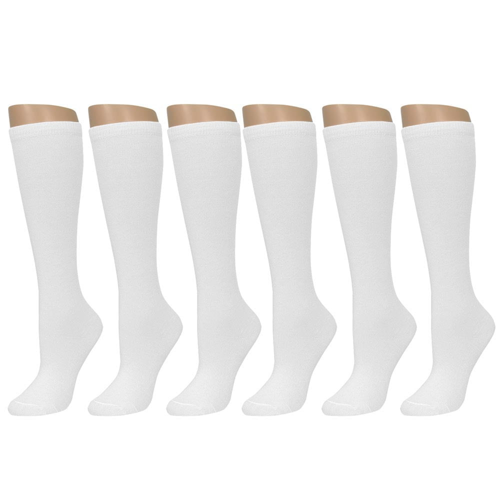 6 Pairs Knee High Uniform Socks School Soccer Tube White Size 9-11 ...