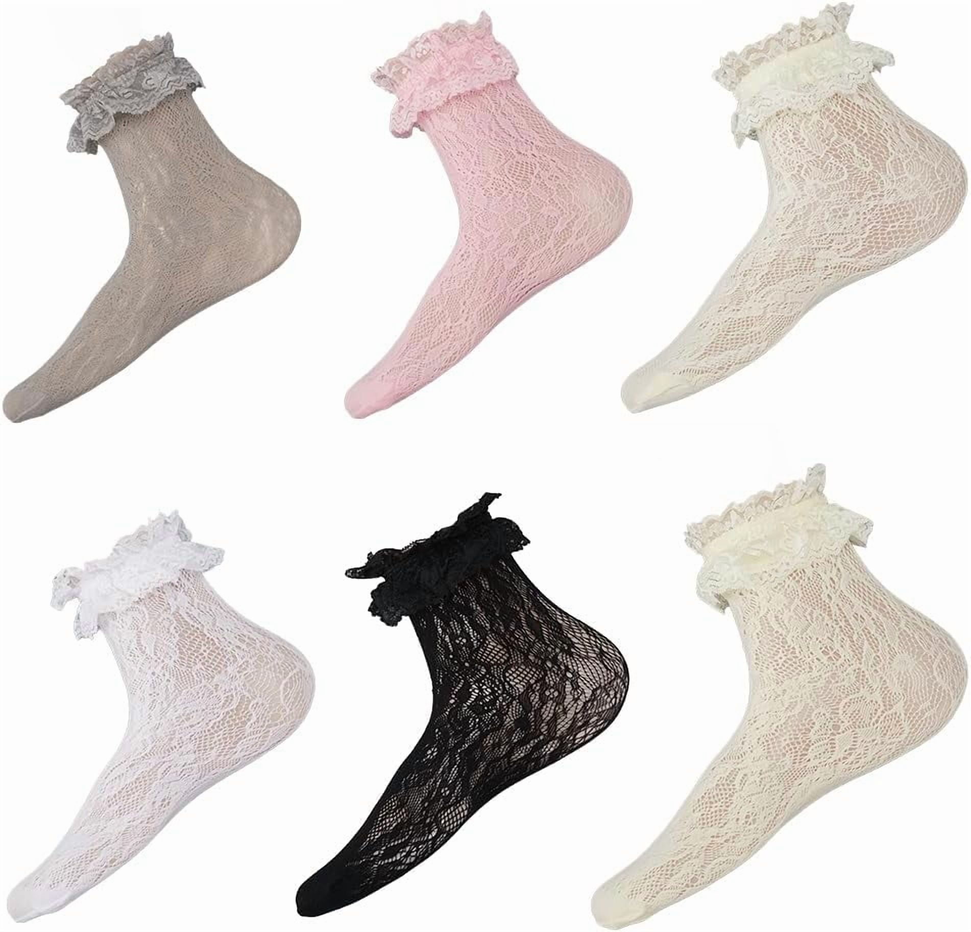 6 Pairs Lace Crew Socks Omens Lace Ankle Socks Ruffle Ruffle Mesh Crew ...
