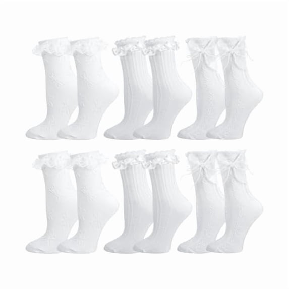 6 Pairs Lace Ruffle Crew Socks for Women,Cotton Cute Princess Ankle ...