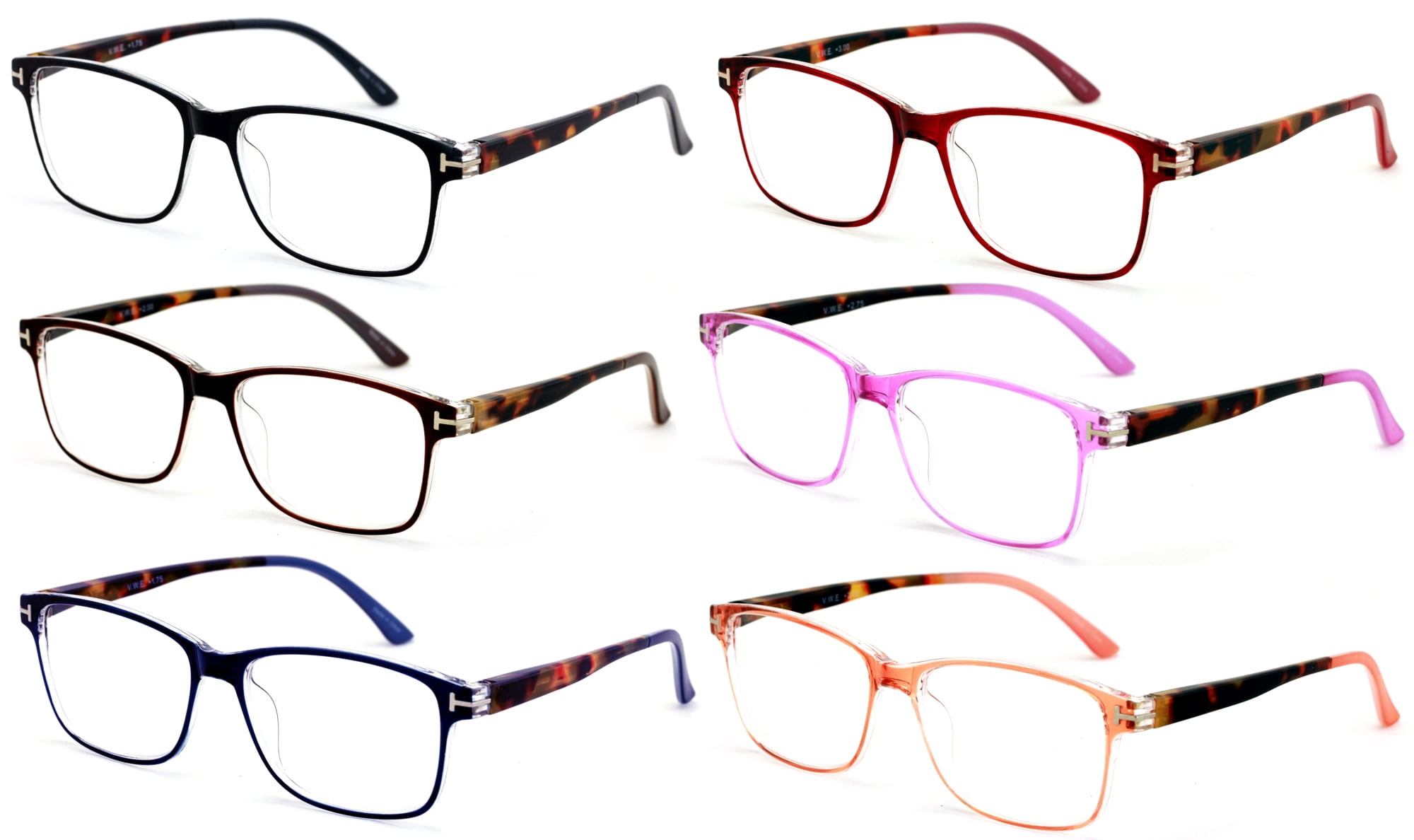 6 Pairs Lightweight Slim Comfortable Readers - Tortoise Temple Clear ...