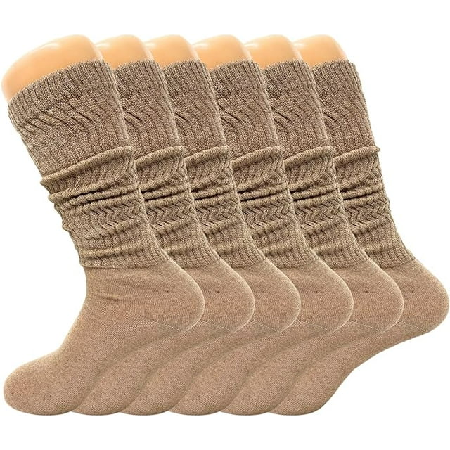 6 Pairs Lightweight Slouch Knee High Socks with Thin Sole (Beige ...
