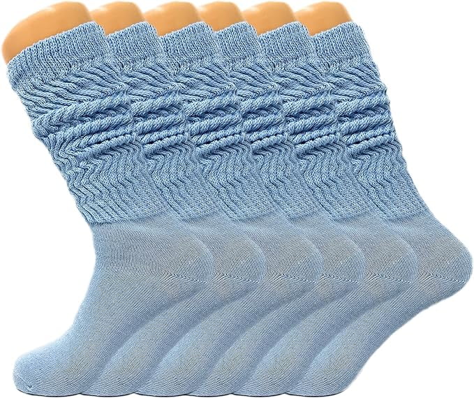 6 Pairs Lightweight Slouch Knee High Socks with Thin Sole (Light Blue ...