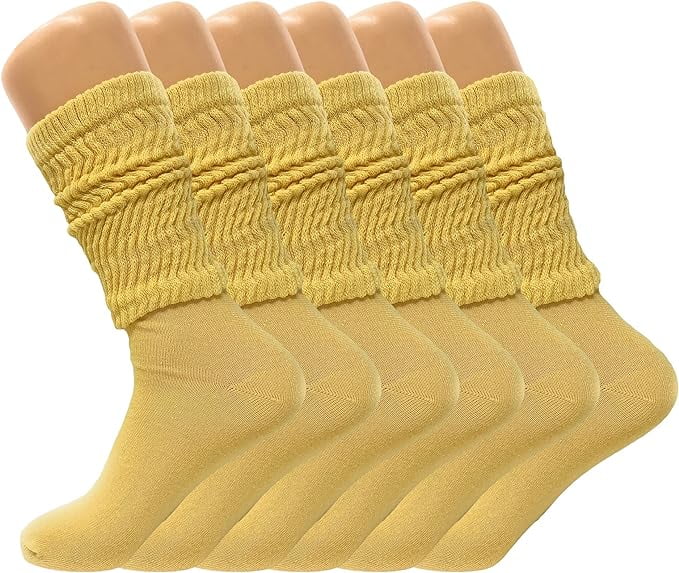 6 Pairs Lightweight Slouch Knee High Socks with Thin Sole (Limone ...