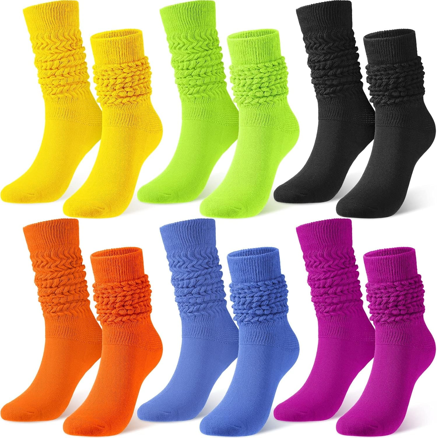 6 Pairs Long Slouch Socks for Women Soft Thick Stacked Socks Scrunch ...