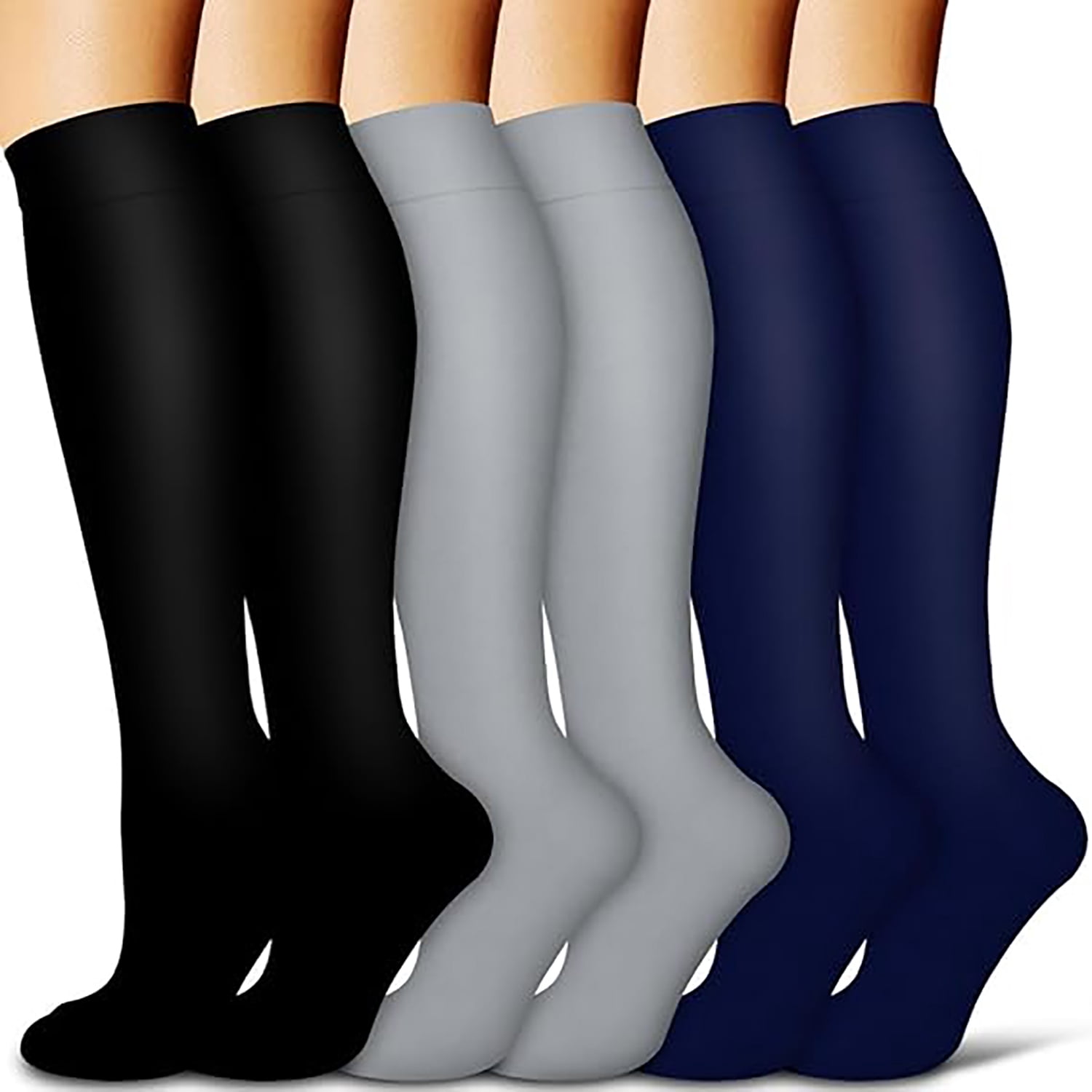6 Pairs Medical Sport Compression Socks - 15-20mmhg Graduated Knee-High ...