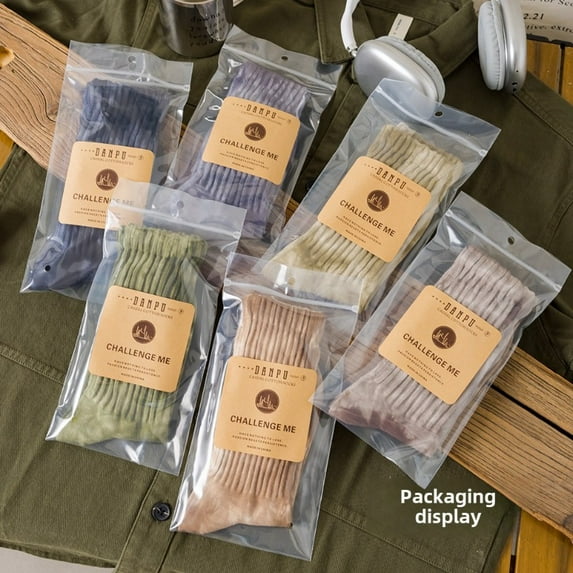 6 Pairs Men'S Tie-Dye Bubble Cuff Socks - Polyester, Knit, Hand Wash ...