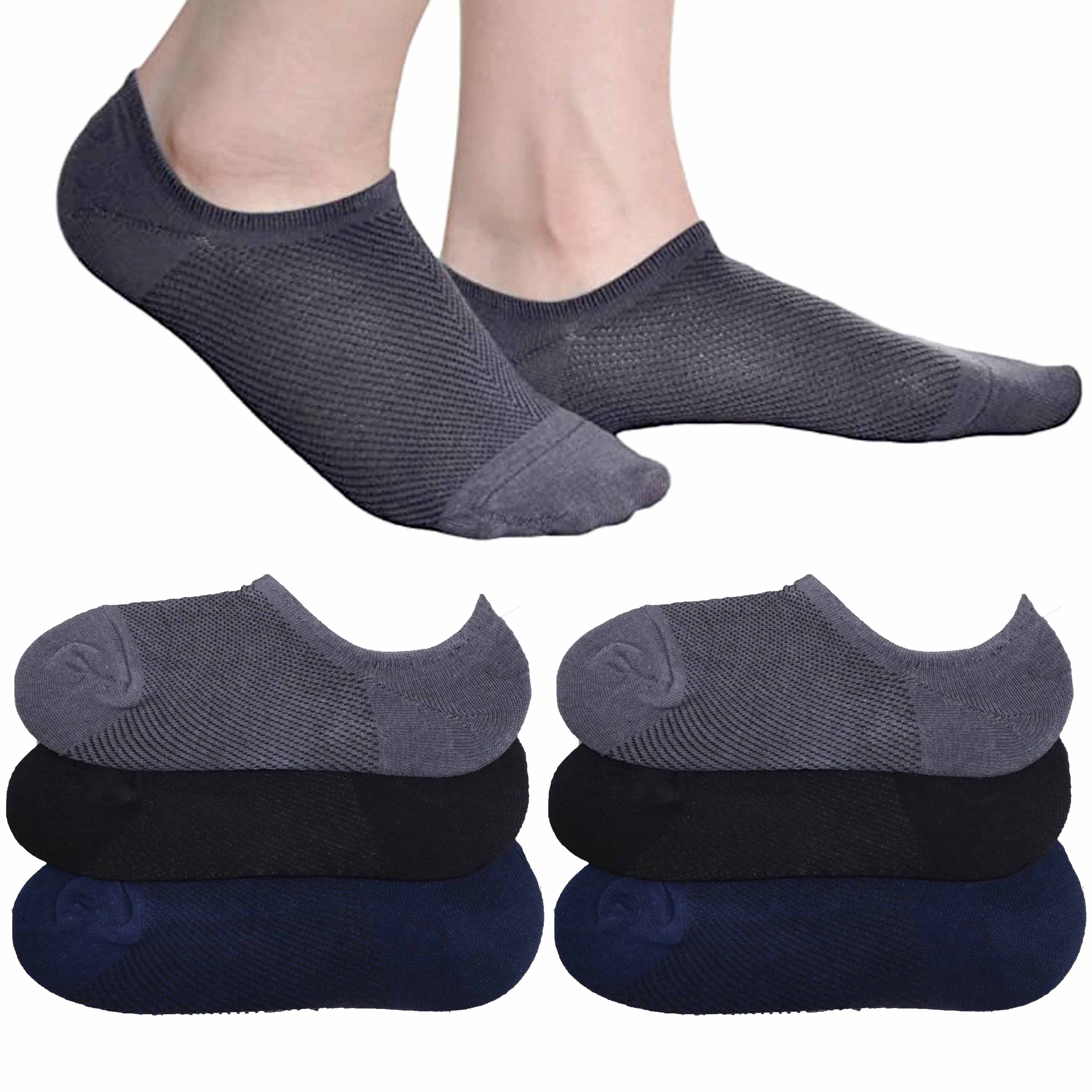 6 Pairs Men Women No Show Socks Non Slip Grip Cotton Ankle Low Cut ...
