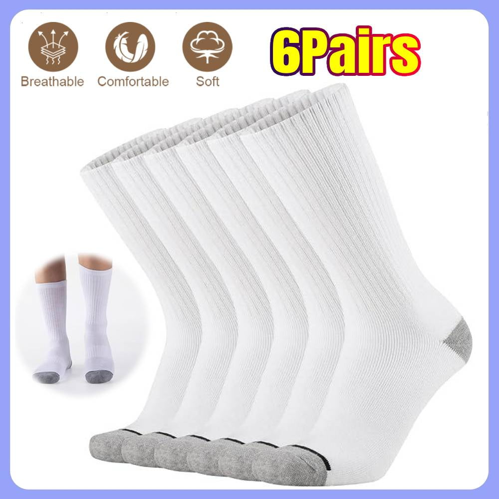 6 Pairs Men's Cotton Full Thick Cushion Crew Socks Moisture Control ...
