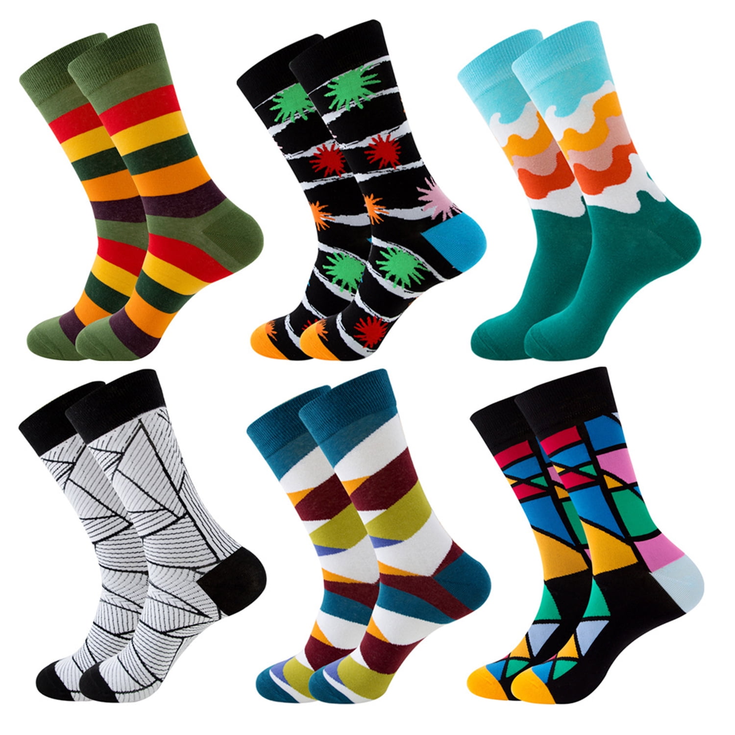6 Pairs Men's Crazy Pattern Socks, Colorful Comfortable and Breathable ...