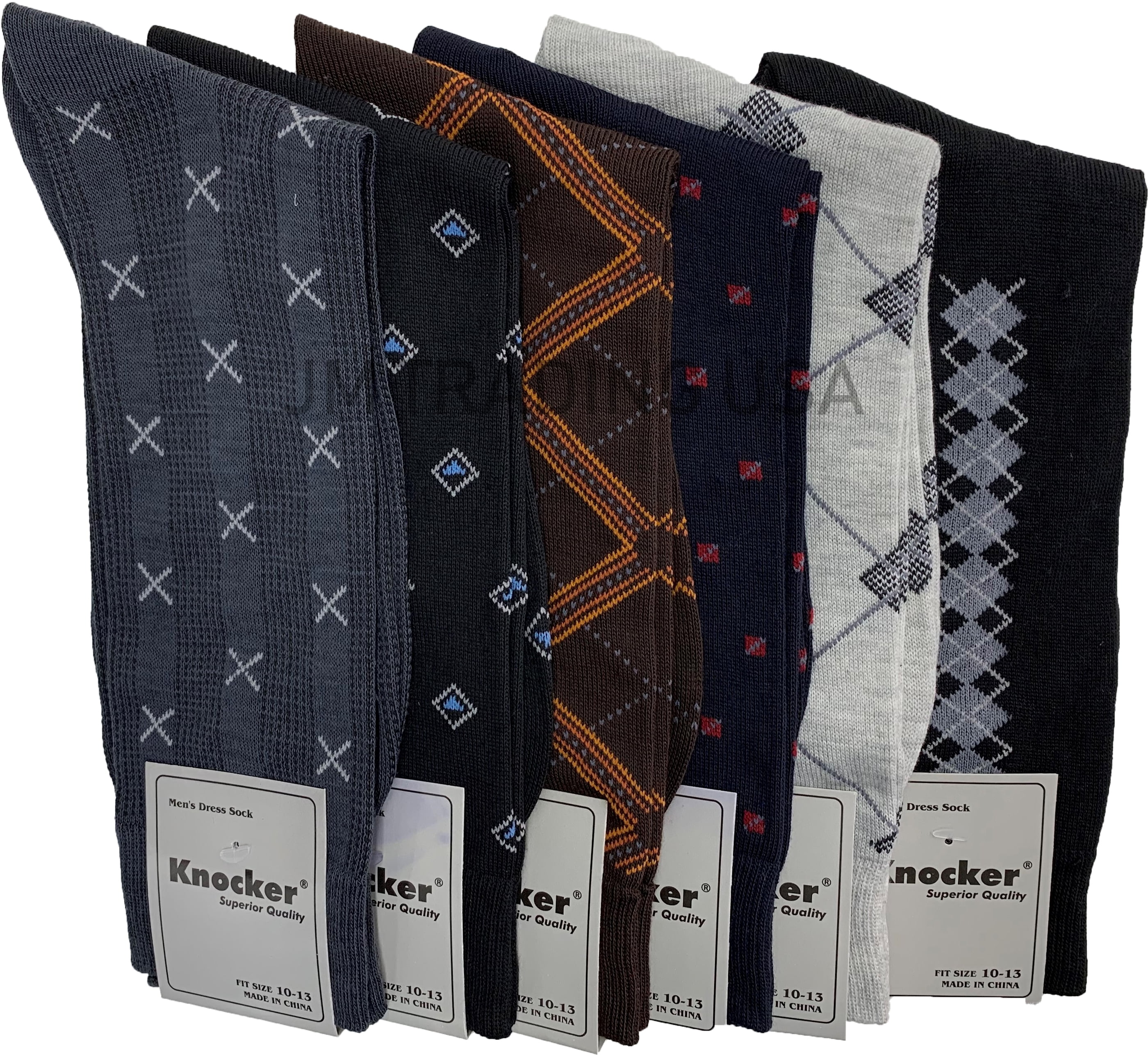 Knocker 6 Pairs Mens Lightweight Dress Socks, Assorted Prints, Size 10 ...