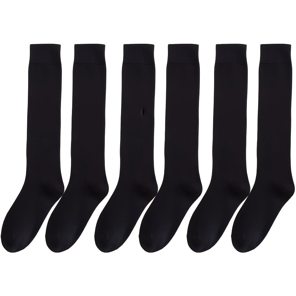 6 Pairs Mens Knee High Business High Socks Solid Color Under Knee Calf ...