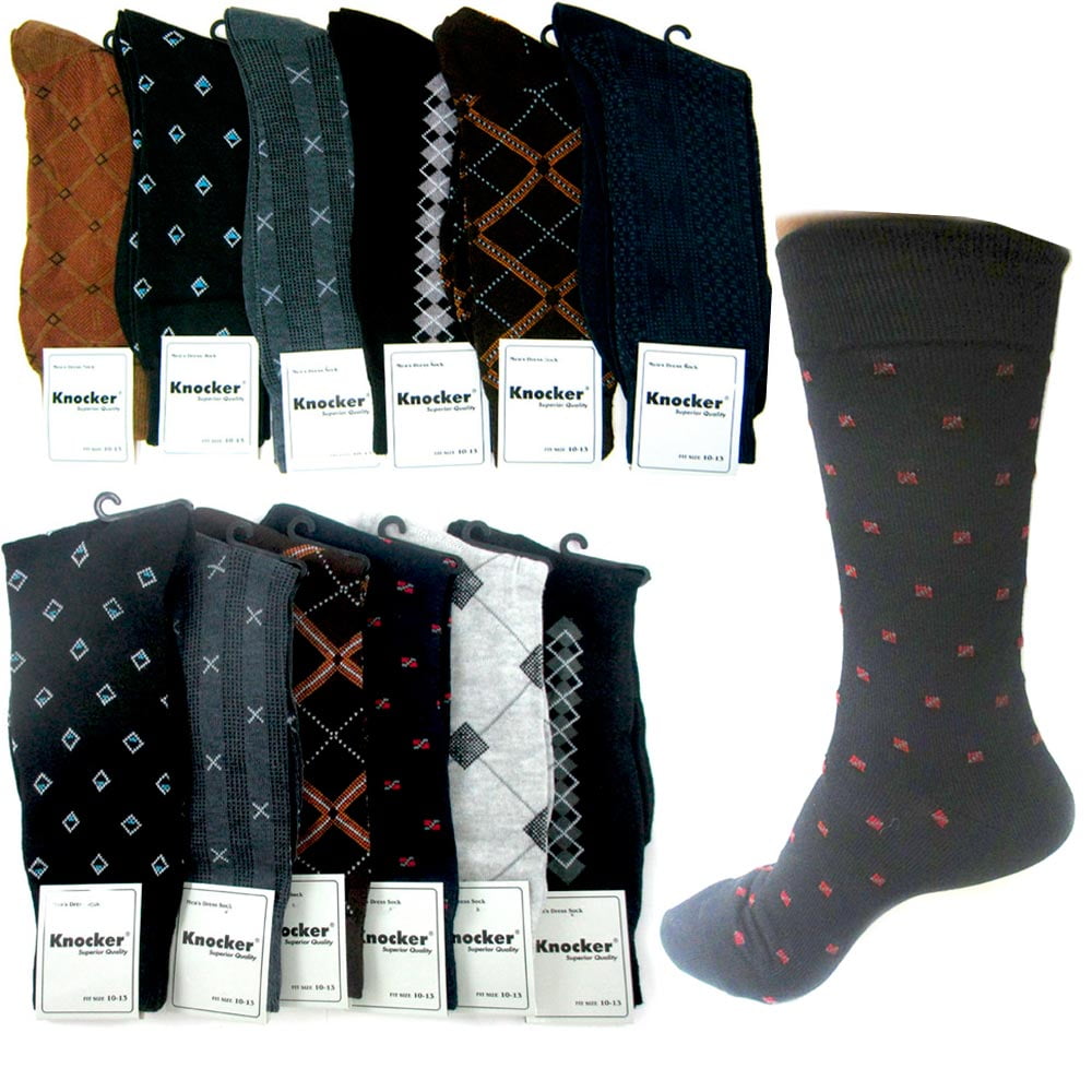 6 Pairs Mens Multi Color Pattern Dress Socks Crew Casual Fashion Size10-13 Value - Walmart.com