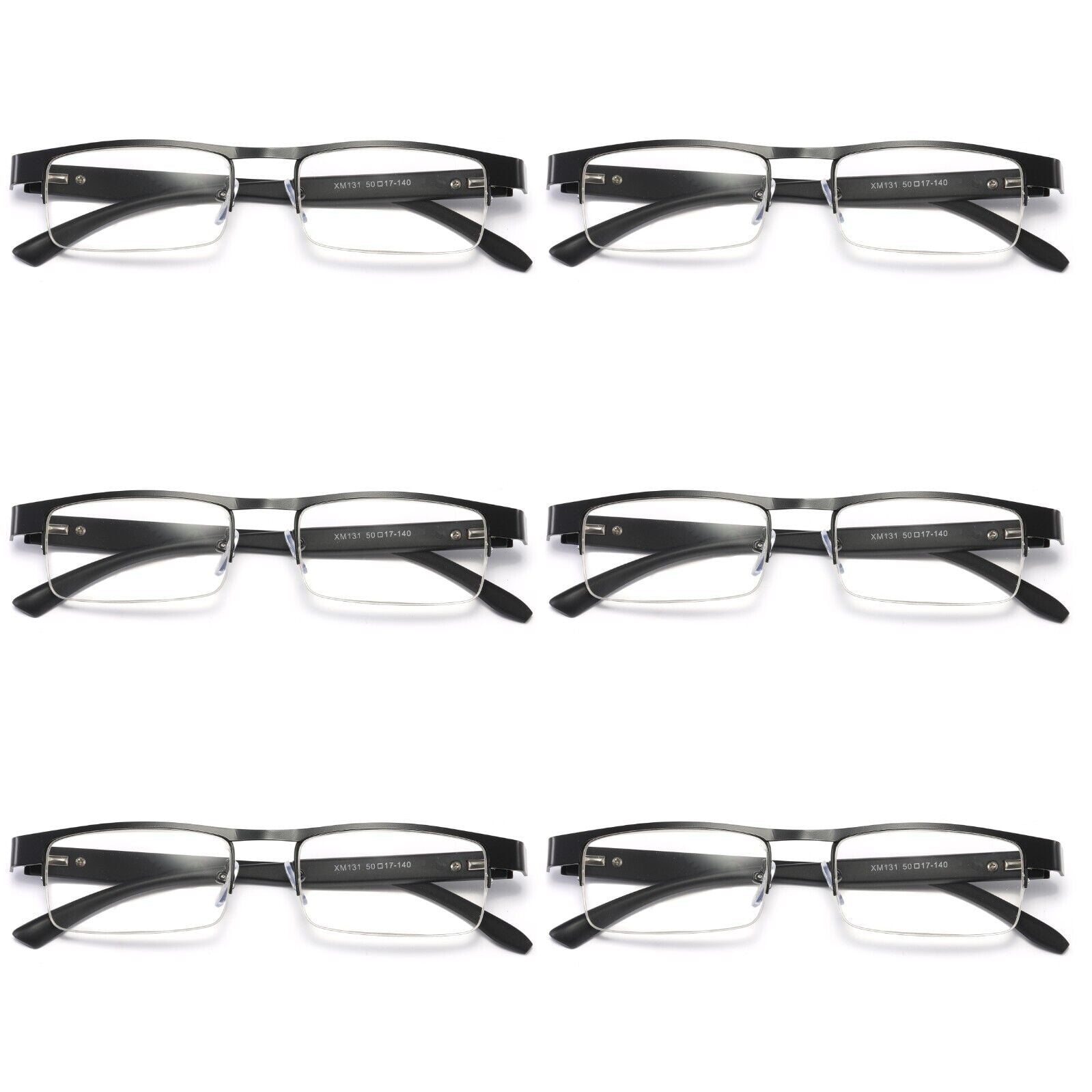 6 Pairs Mens Rectangular Metal Half Frame Reading Glasses Spring Hinge ...