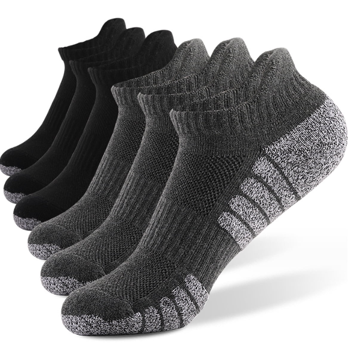 6 Pairs Mens Socks, Anti-Blister Cushioned Breathable Running Cotton ...