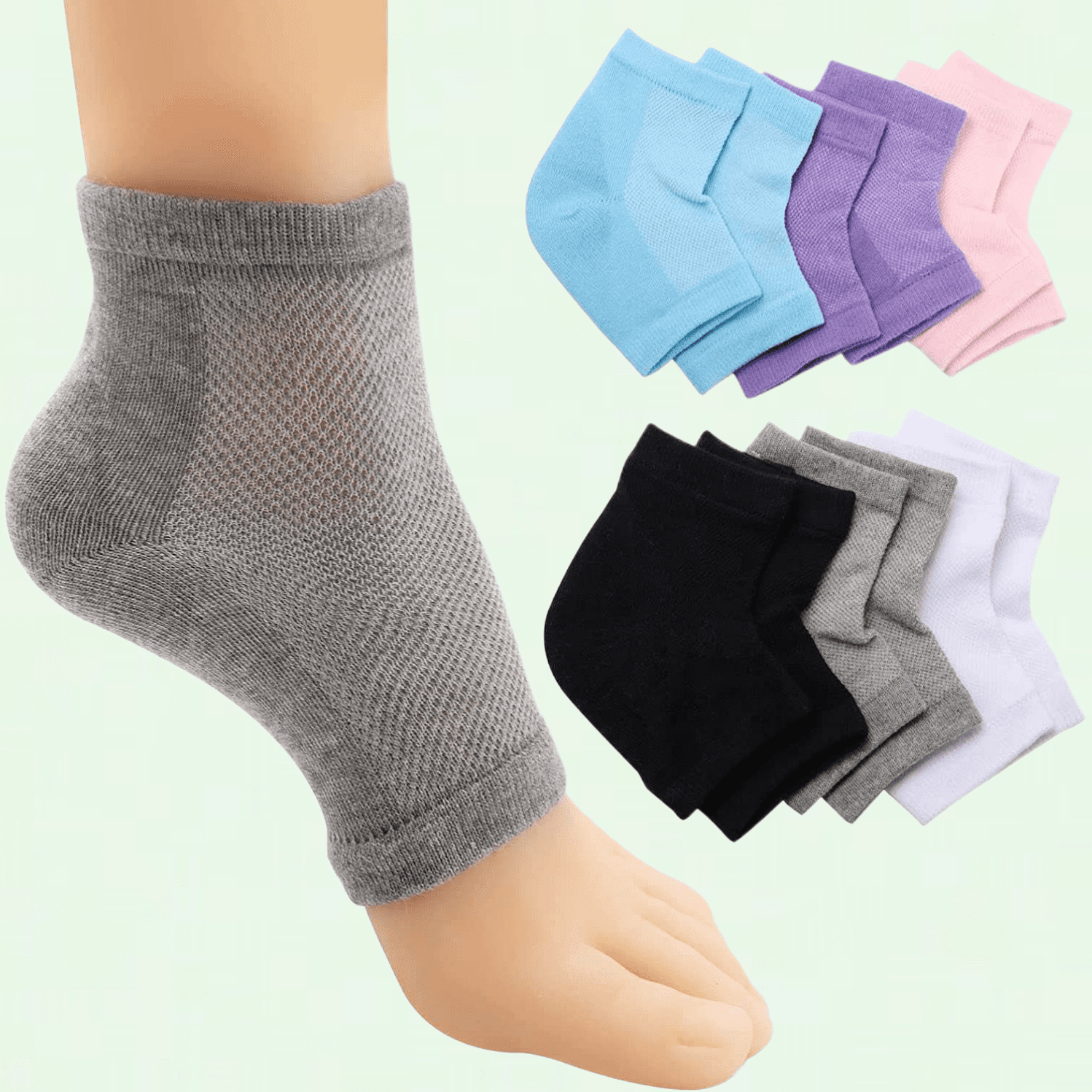 6 Pairs Moisturizing Heel Socks, Gel Toeless Spa Socks for Dry Cracked ...