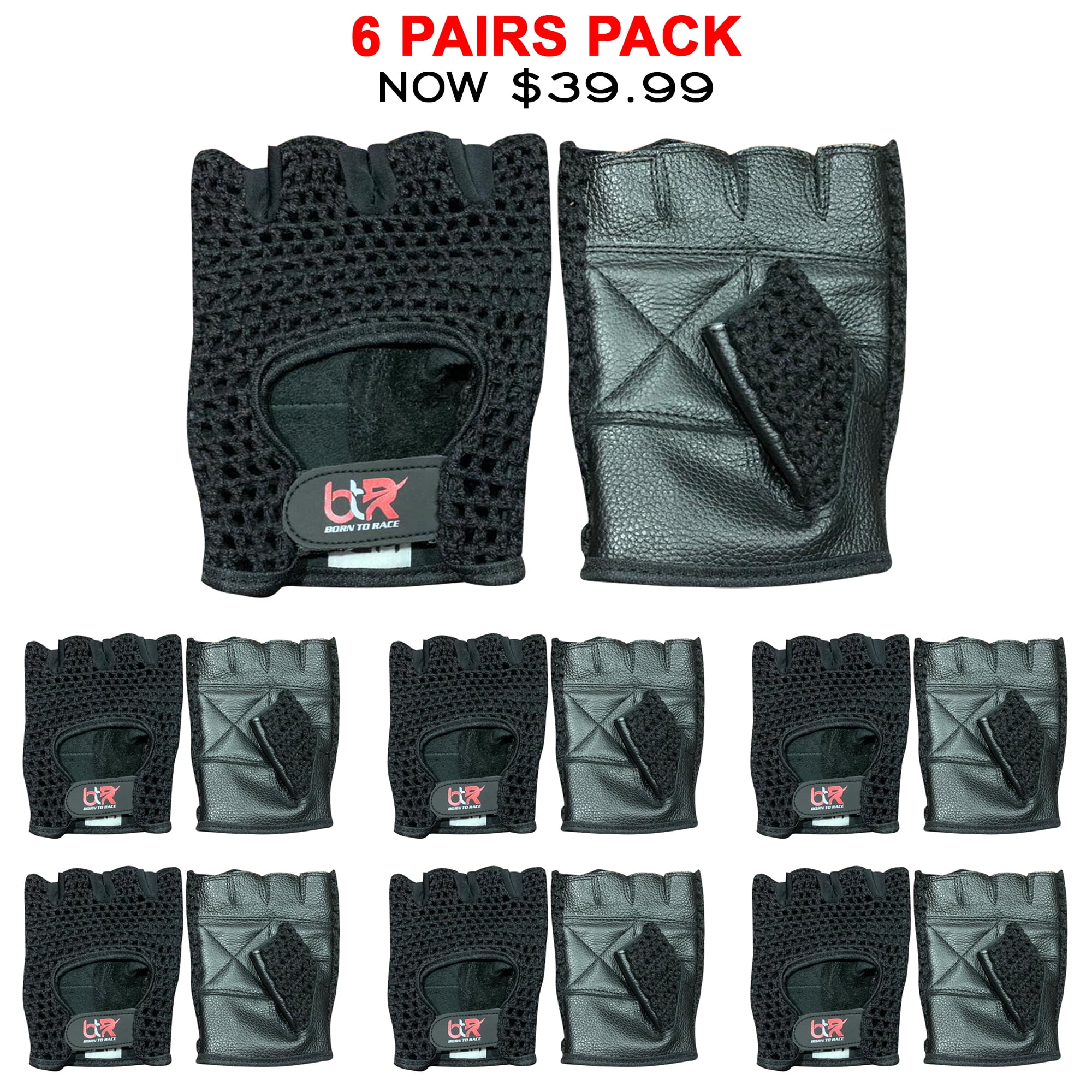 6 Pairs Pack Chauffeur Driving Gloves Mesh Net Fingerless Cowhide Leather Palm Cotton Crochet ...