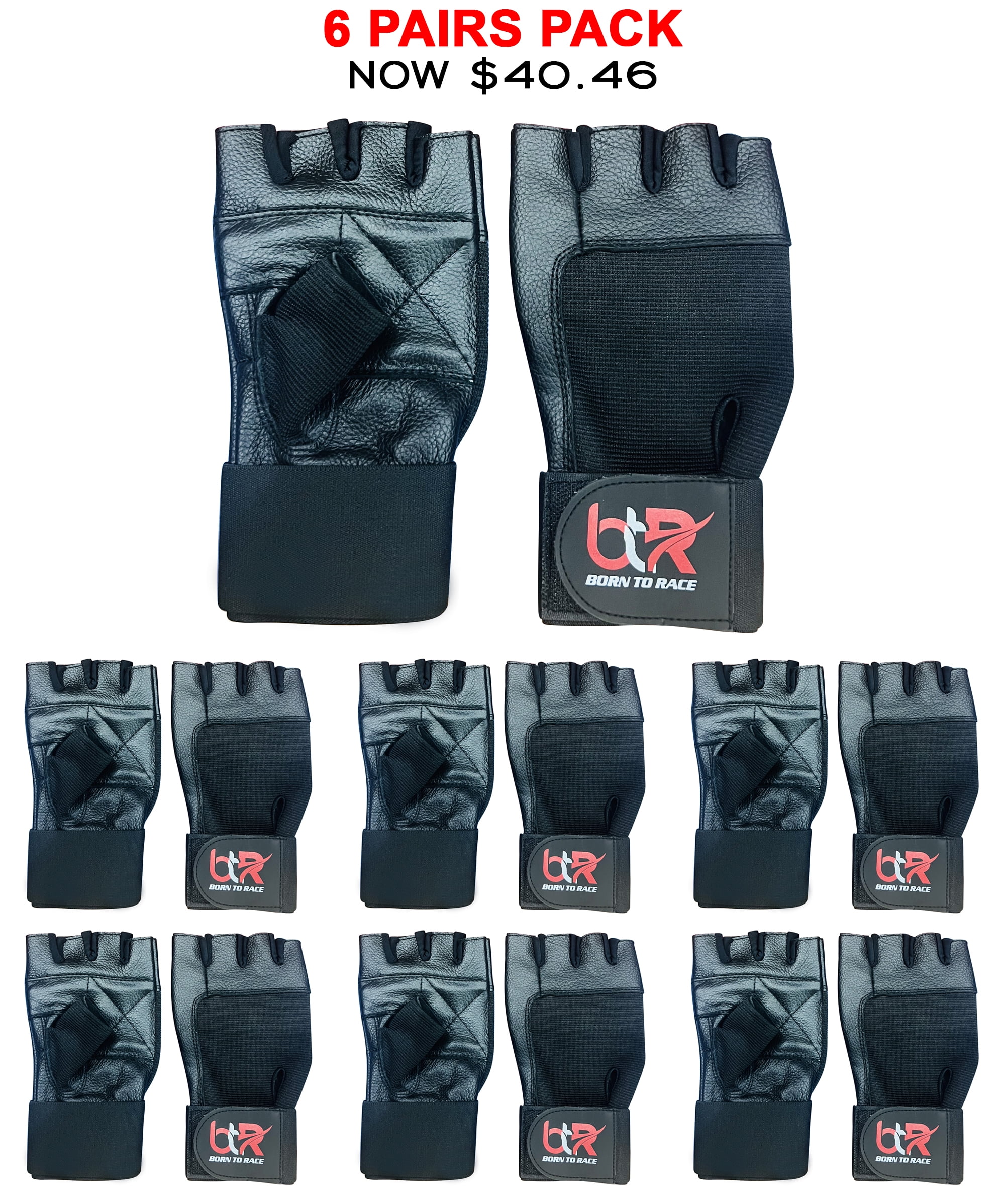 6 Pairs Pack Weight Lifting Gloves Long Wrist Wrap Genuine Cowhide ...