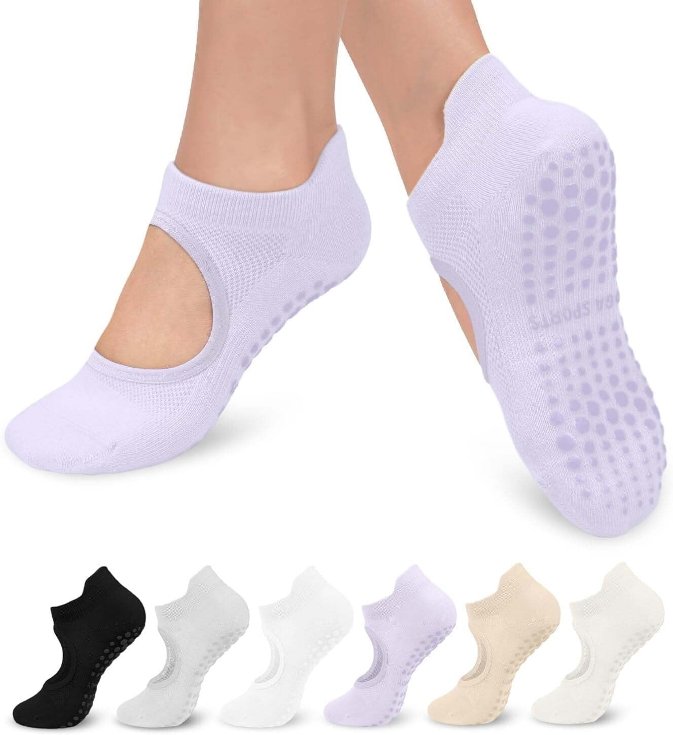 6 Pairs Pilates Grip Socks for Women, Non-slip Yoga Athletic Socks for ...