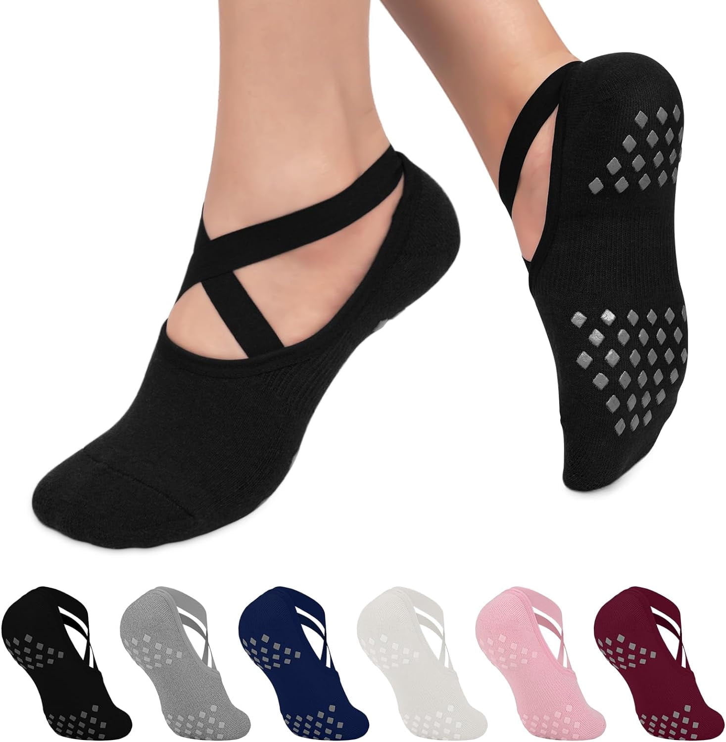 6 Pairs Pilates Socks Yoga Socks Non-Slip With Grips for Women Pilates ...