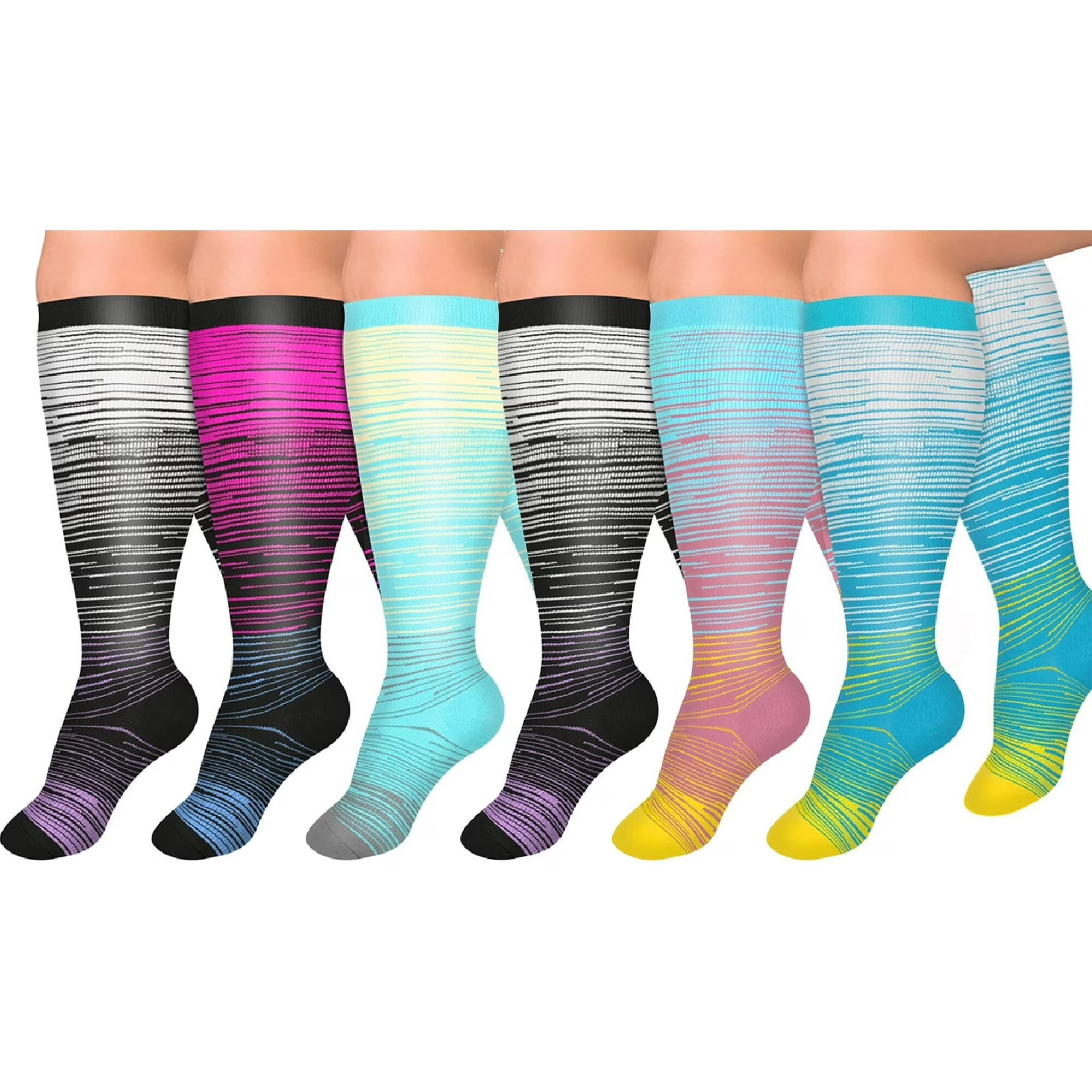 6 Pairs Plus Size Compression socks - 20-30mmHg Graduated Knee-High ...