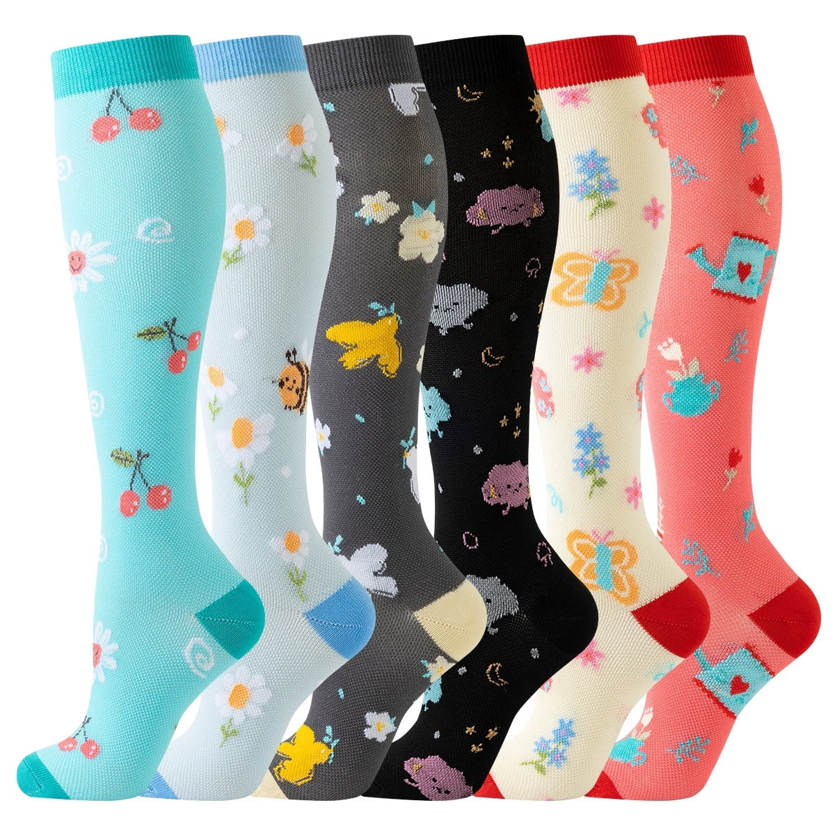 6 Pairs Printed Compression Socks for Men Women Outdoor Leg Support ...