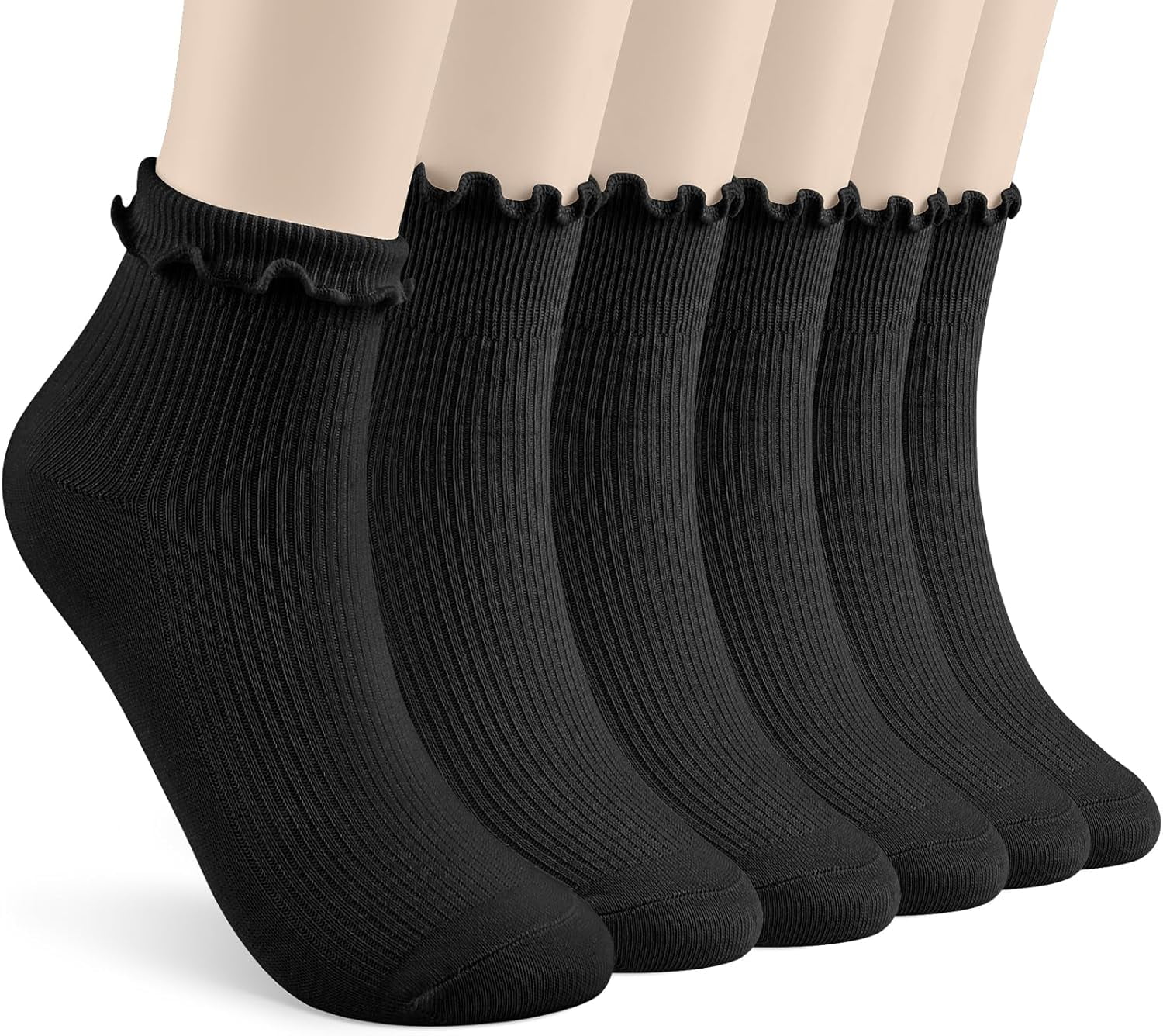 6 Pairs Ruffle Socks - White Frilly Ankle Socks With Soft Ruffles for ...