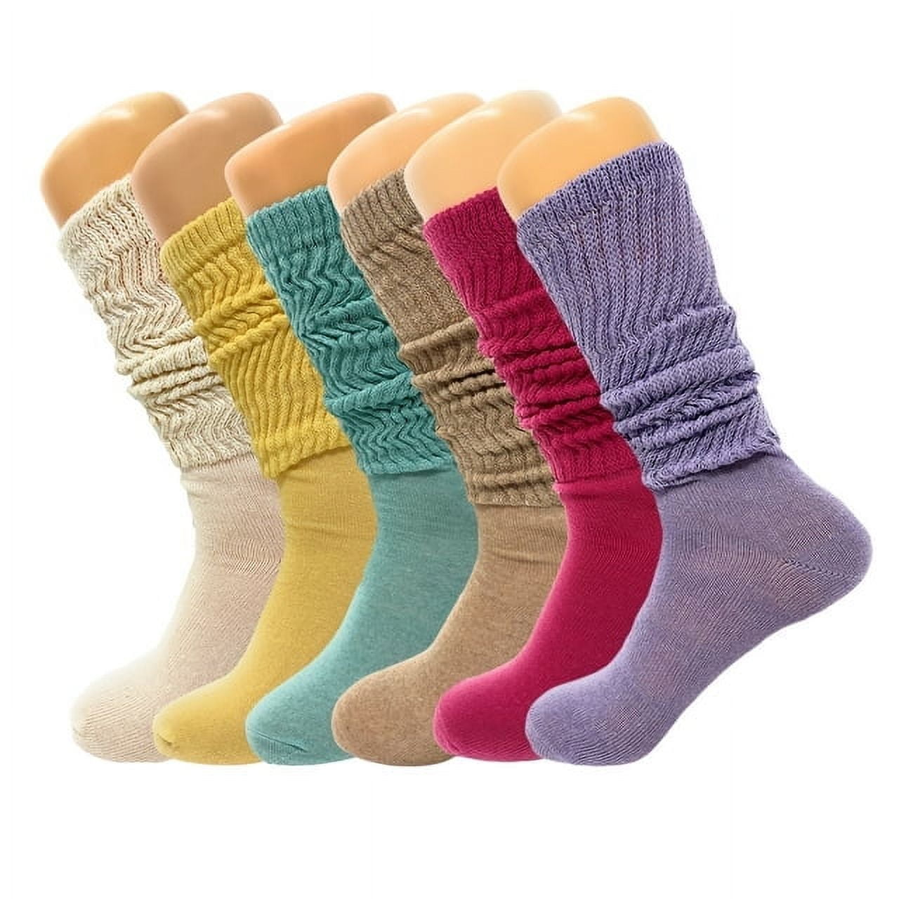 6 Pairs Scrunch Knee Socks with Thin Sole Colorful Shoe Size 5-10 (Ecru ...