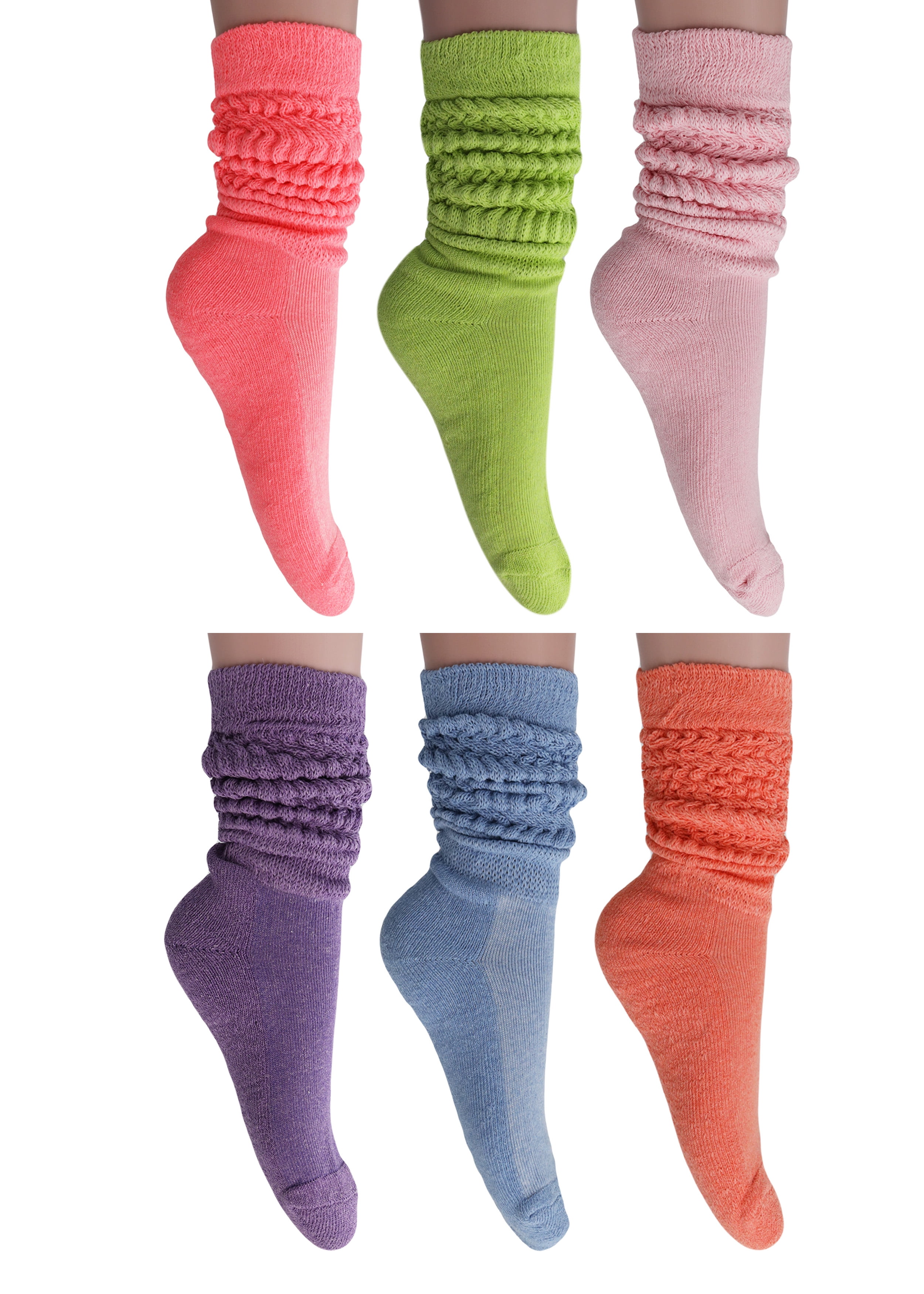6 Pairs Slouch Knee High Scrunch Socks for Women and Men - (Neon Pink ...