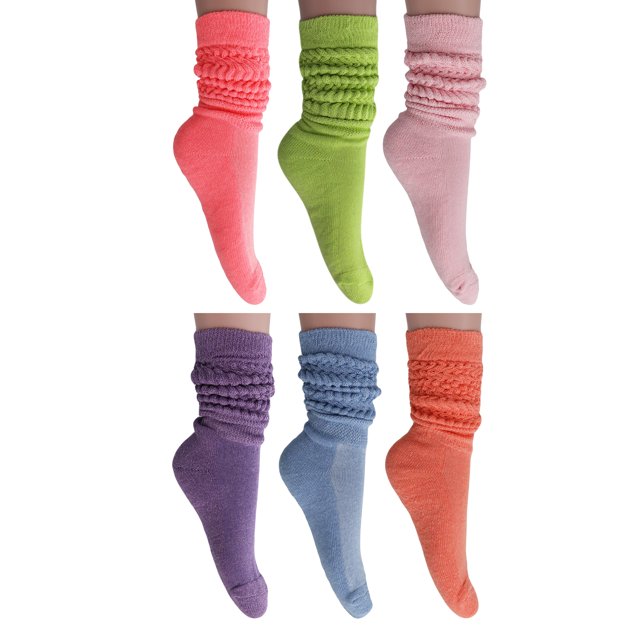6 Pairs Slouch Knee High Scrunch Socks for Women and Men - (Neon Pink ...