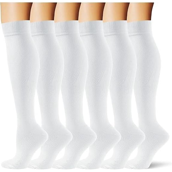 6 Pairs Sport Compression Socks - 15-20mmhg Graduated Knee-High Support ...