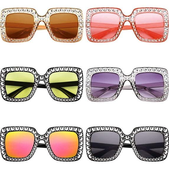 6 Pairs Square Sunglasses Glitter Retro Thick Frame Sunglasses ...