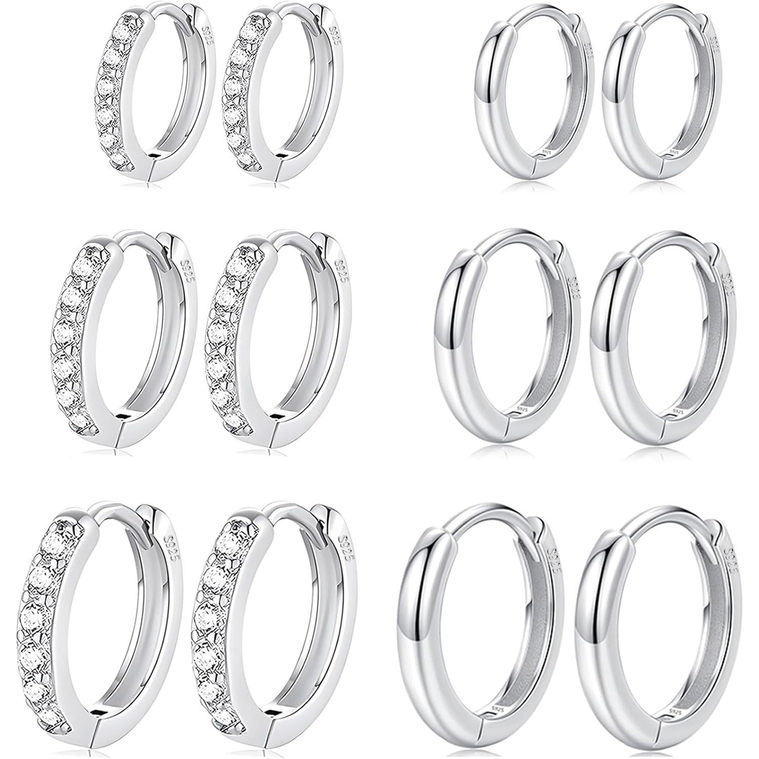 6 Pairs Sterling Stainless steel Silver Small Hoop Earrings for Women ...