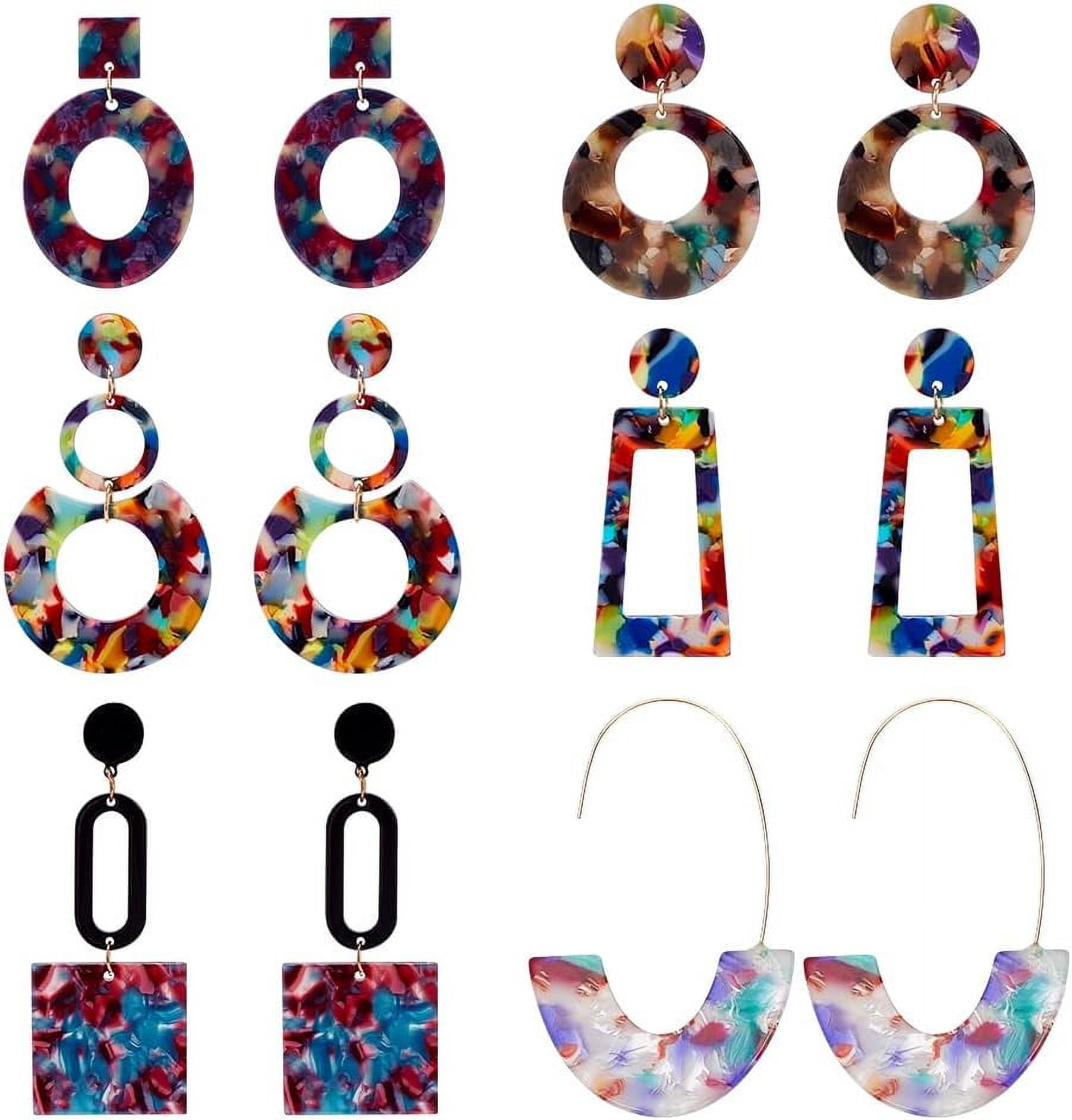 6 Pairs 6 Style Oval & Square & Donut Acrylic Dangle Stud Earrings ...
